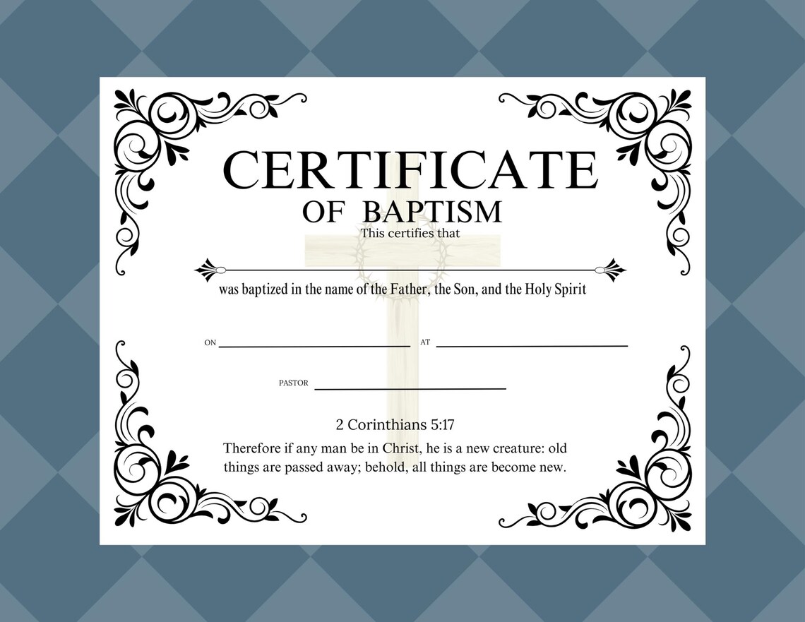 Baptism Certificate Printable – Classic Design, 2 Corinthians 5:17 ...