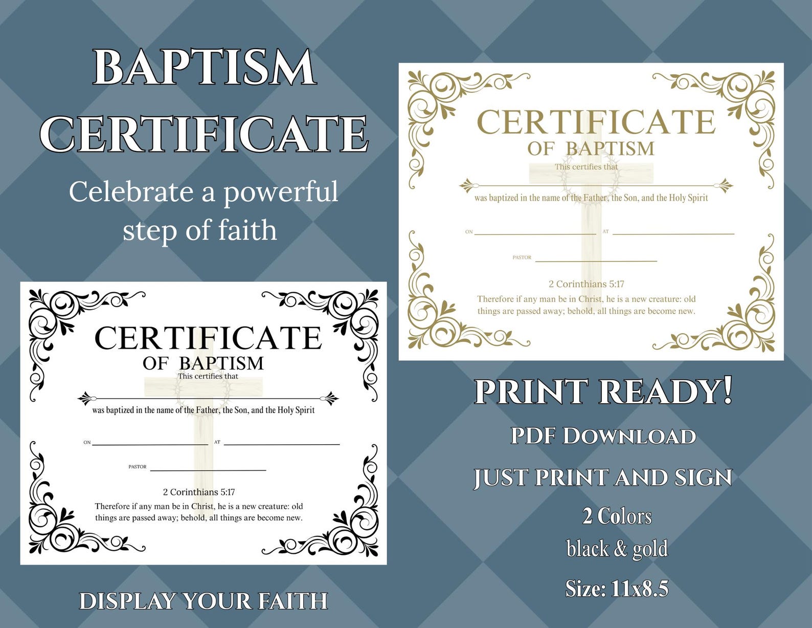 Baptism Certificate Printable – Classic Design, 2 Corinthians 5:17 ...