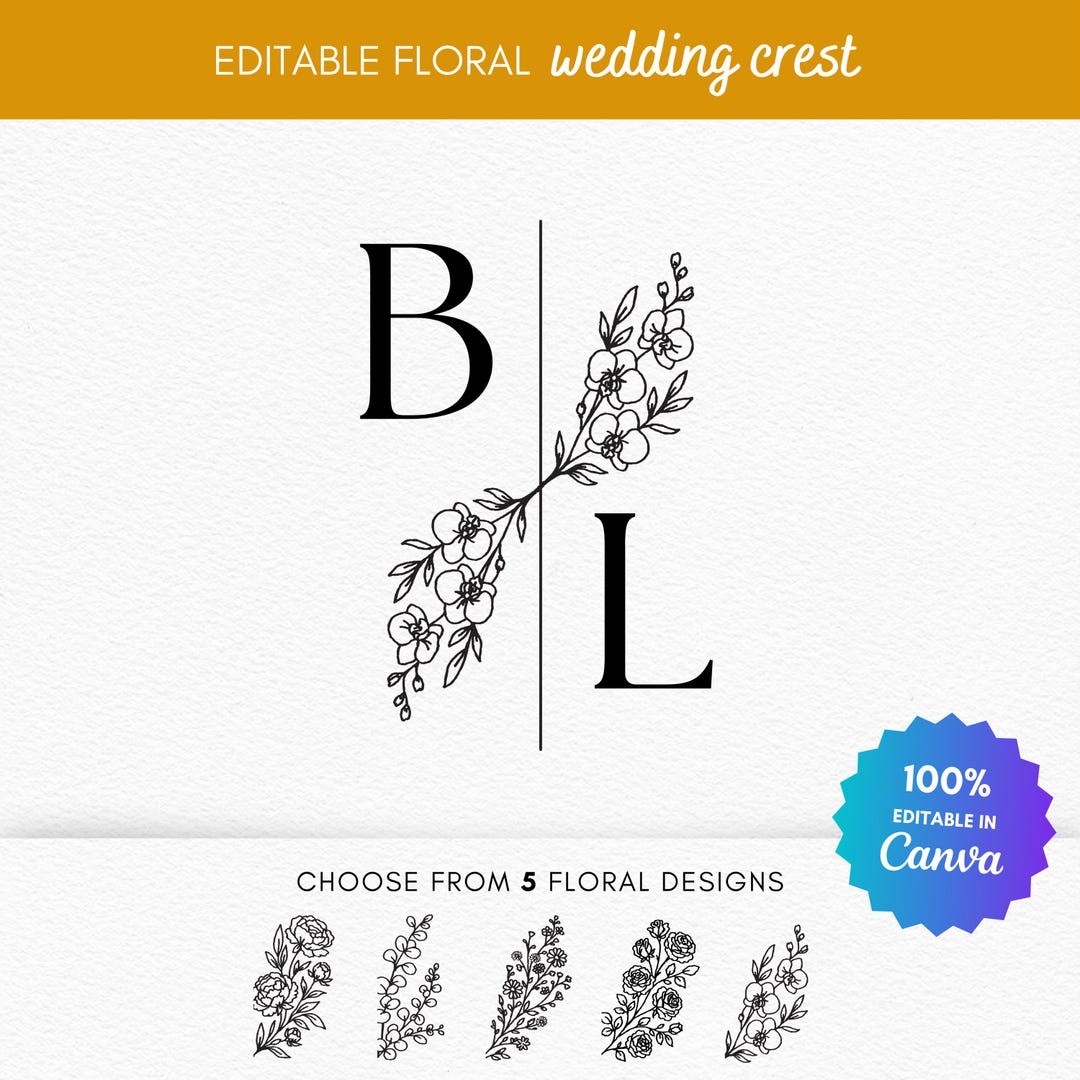 Editable Wedding Monogram Canva Template | Initials Logo With Floral ...
