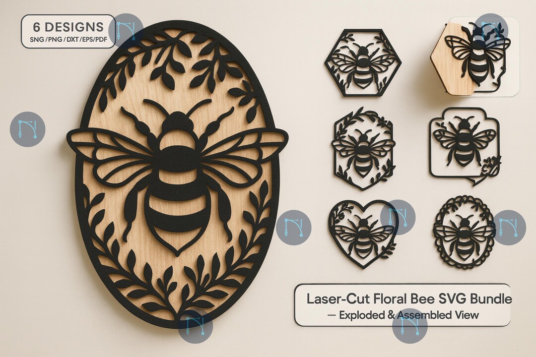 Laser Cut Floral Bee SVG Bundle – Layered Bee Designs for Cricut ...