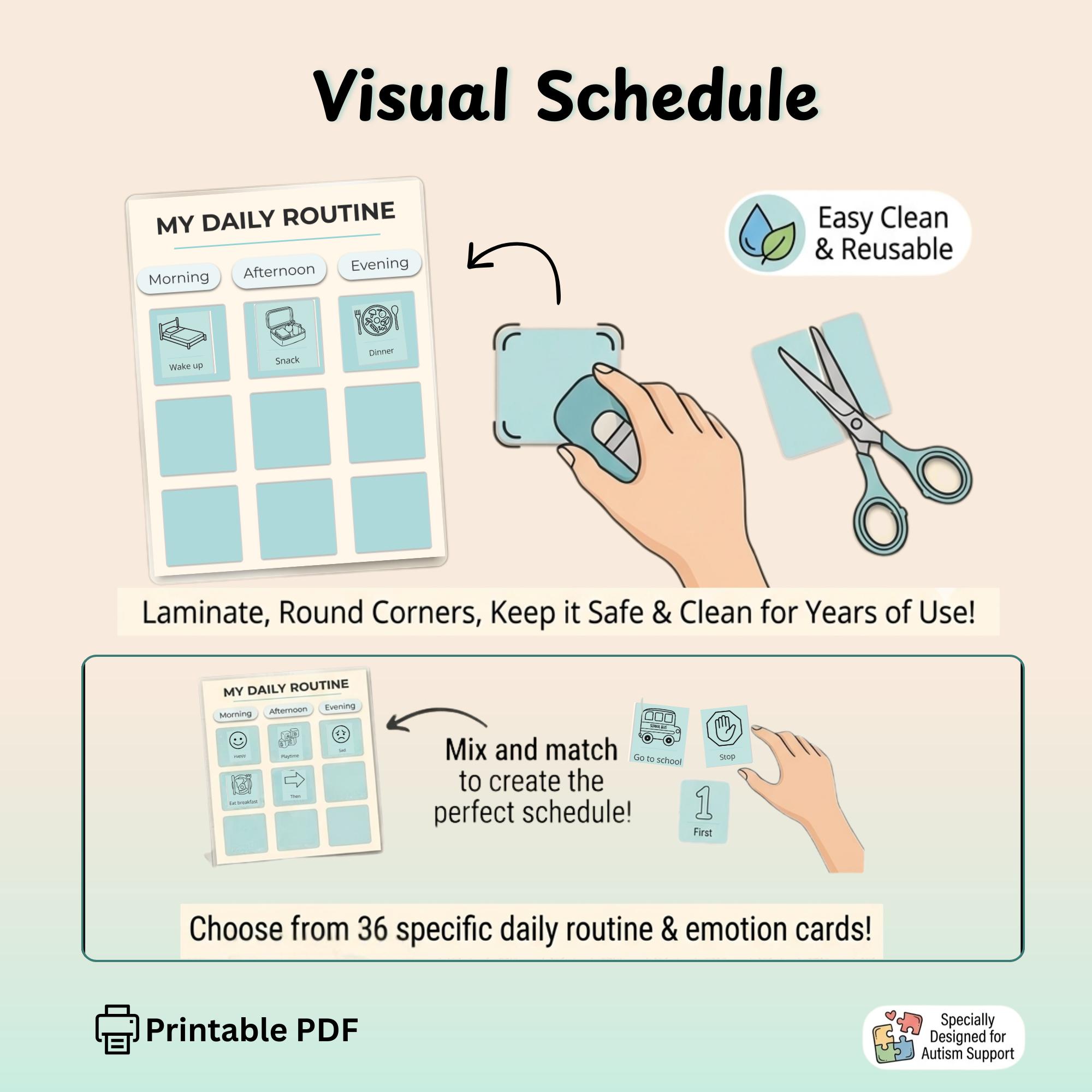 Autism Visual Schedule Cards, Printable Daily Routine Cards for Kids ...