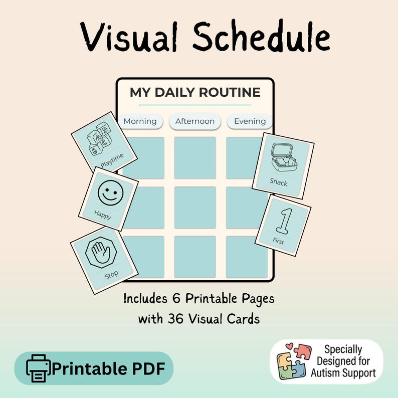 Autism Visual Schedule Cards, Printable Daily Routine Cards for Kids ...