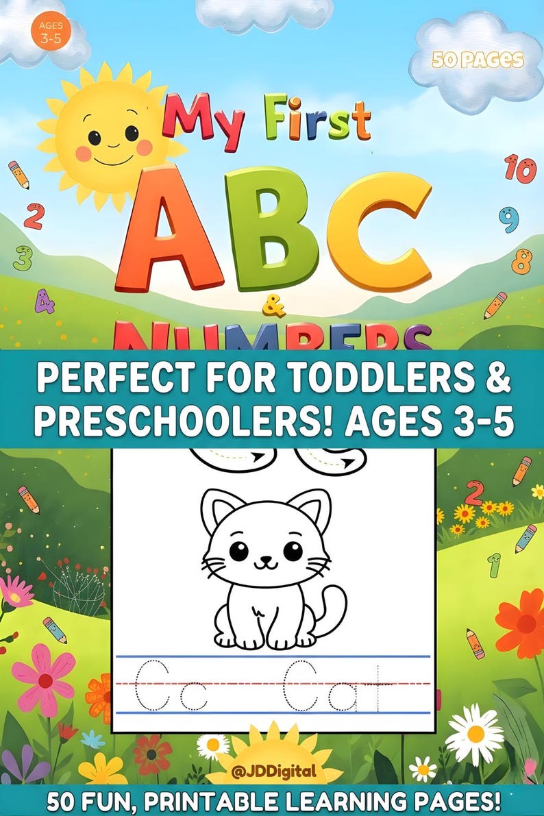 ABC and Numbers Tracing Worksheets – Learn Letters, Numbers (digital ...