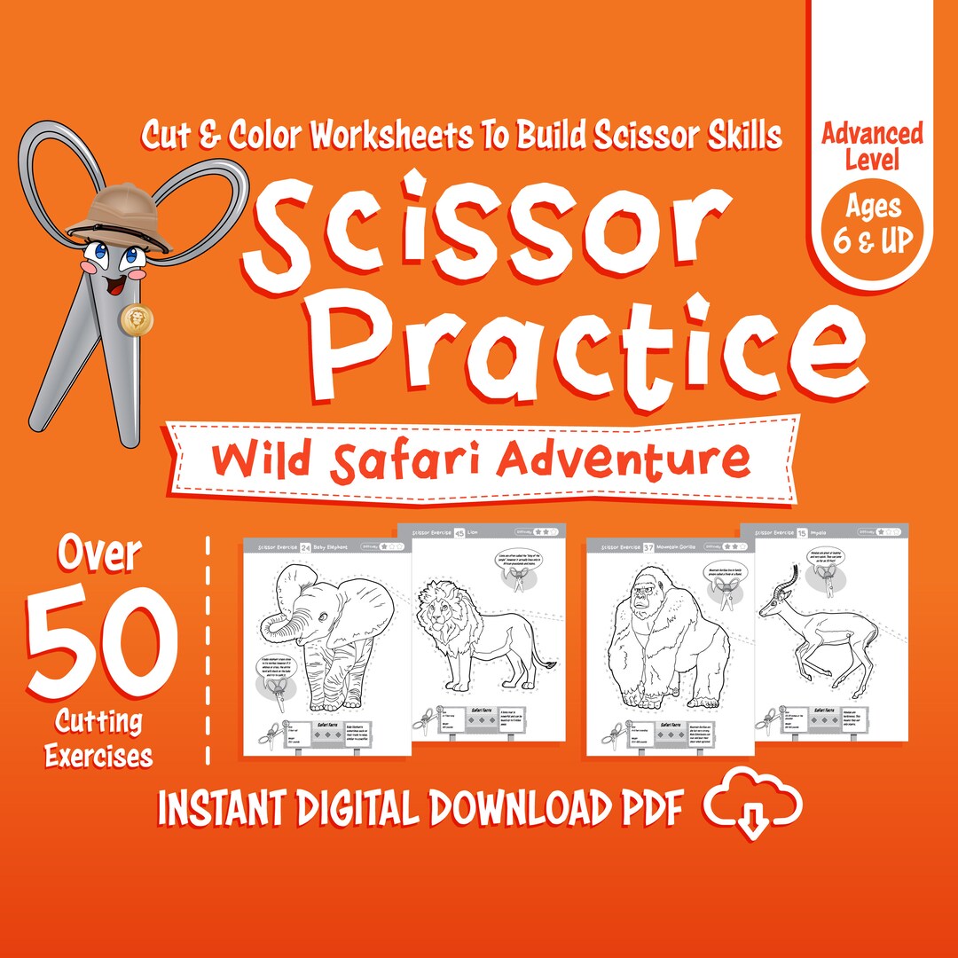 Scissor Practice Skills Activity Worksheets / Wild Safari Adventure ...