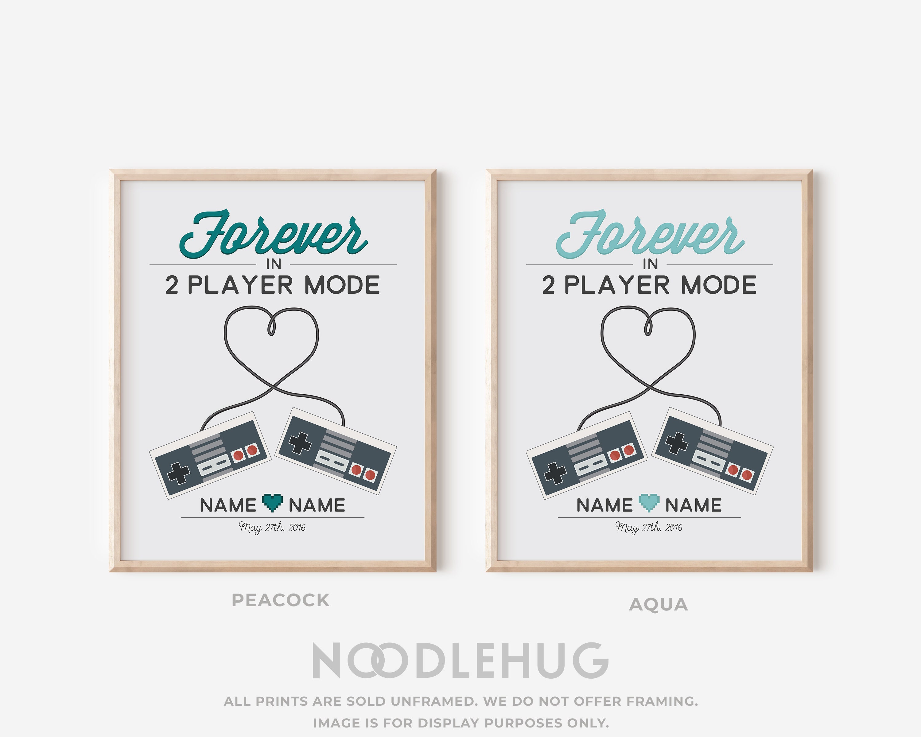 Custom Video Game Print for Couples, Forever 2 Player Mode, Gamer ...