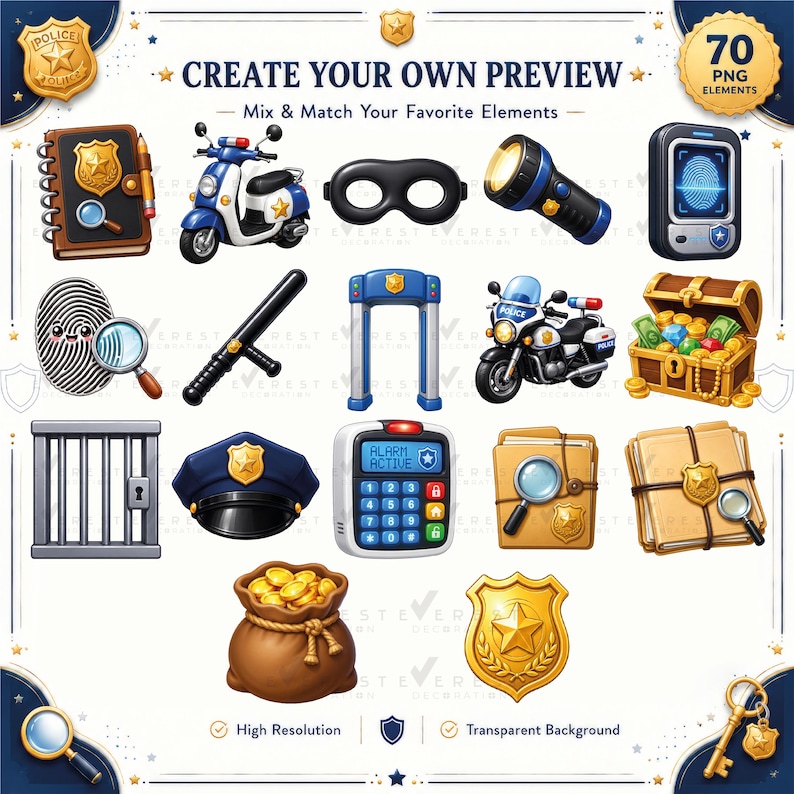 Kawaii Police Detective Clipart Bundle, 70 PNG Elements, Law ...