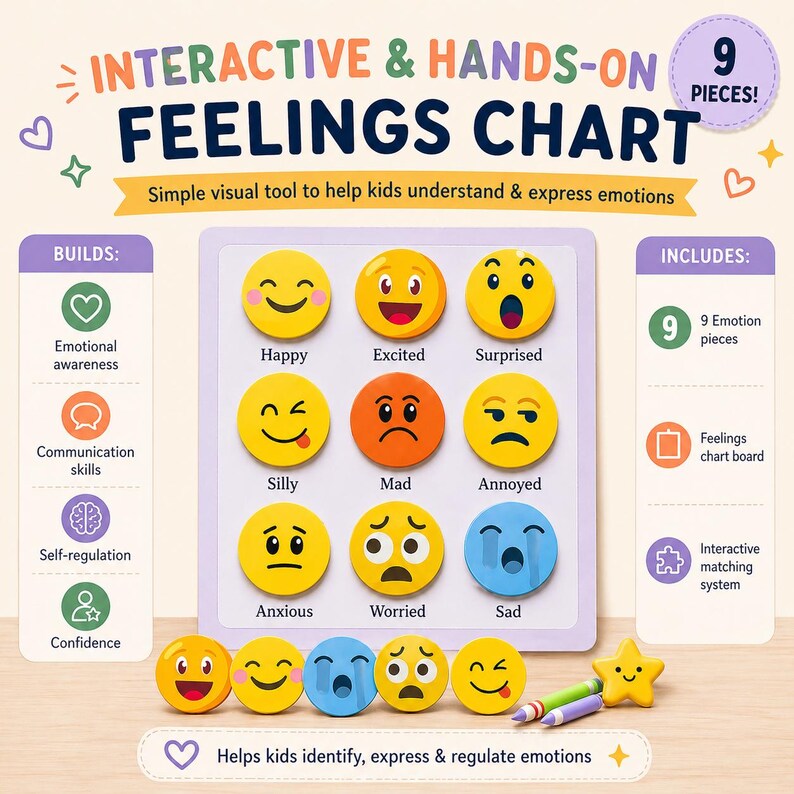 Interactive Feelings Chart for Kids | Emotional Regulation Tool for ...