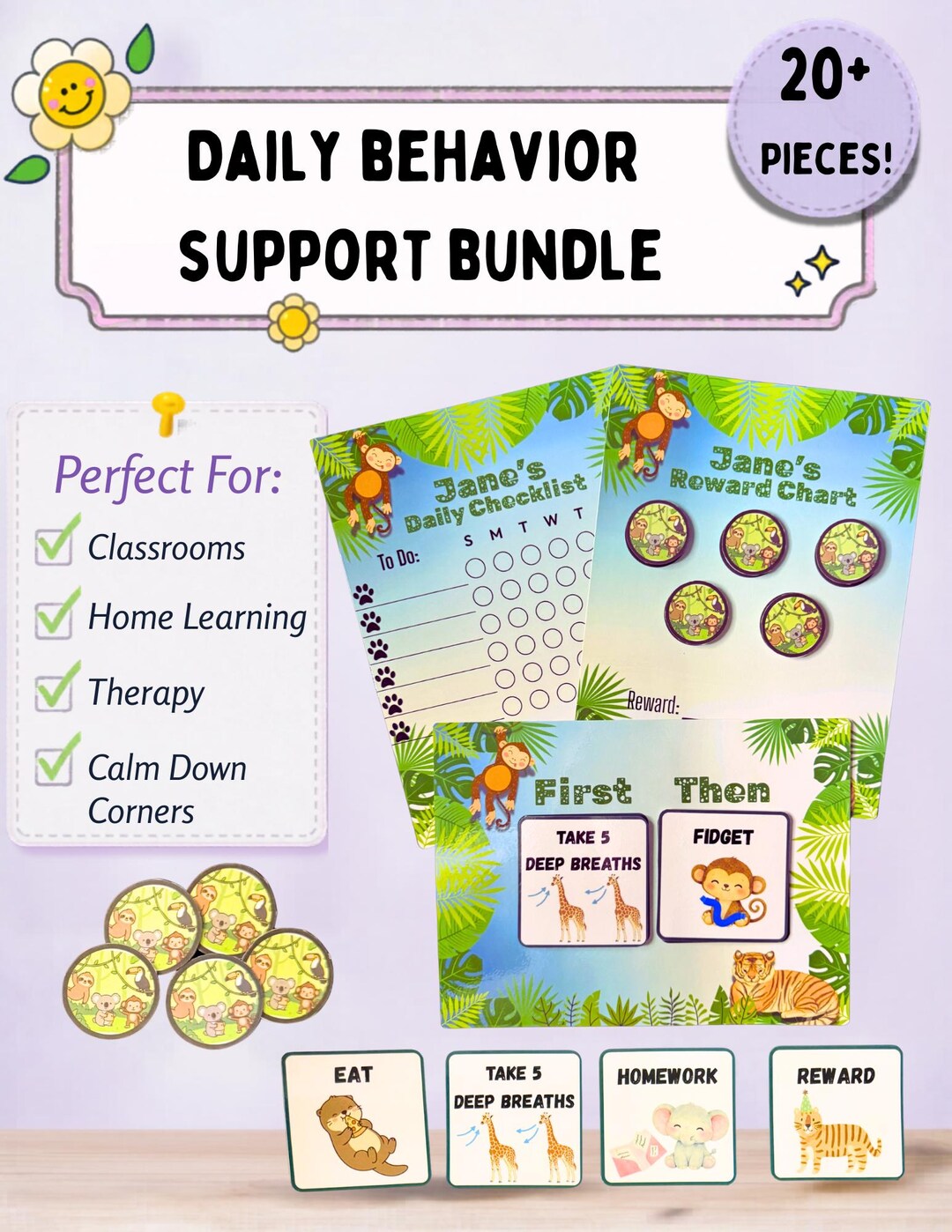 Jungle Behavior Support Bundle | Daily Checklist, Reward Chart, First ...