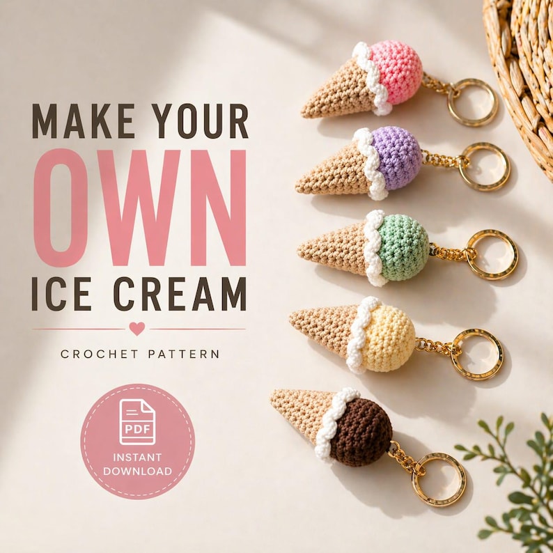 Ice Cream Crochet Pattern PDF | Amigurumi Keychain Pattern | Beginner ...