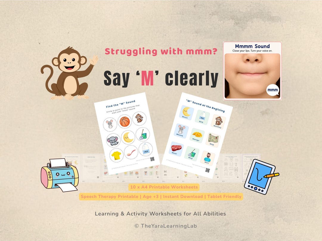 M Sound Speech Therapy Worksheets | Preschool Articulation Phonics ...