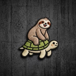 Cute Sloth Riding Turtle Patch - Kawaii Slow Animals Best Friends ...