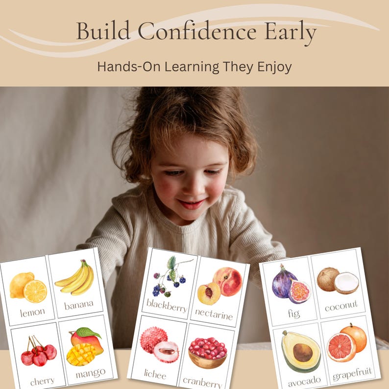 Montessori Fruit 3-part Cards Printable | Watercolor Vocabulary Cards ...
