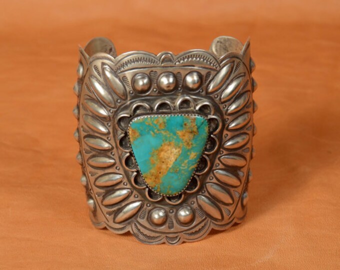 Vintage Sterling Silver Large Turquoise Navajo Cuff - Etsy