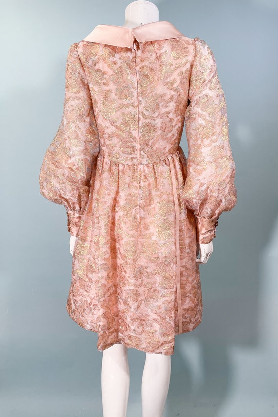 Vintage 60s Soft Pink Metallic Gold Mod Party Dress, S - Gem