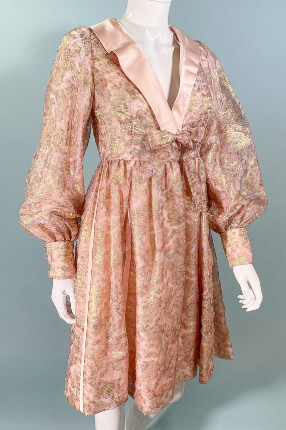 Vintage 60s Soft Pink Metallic Gold Mod Party Dress, S - Gem