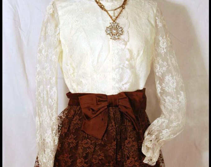 Vintage 60s Cream Lace Ruffle Bow Mod Party Mini Dress S - Etsy