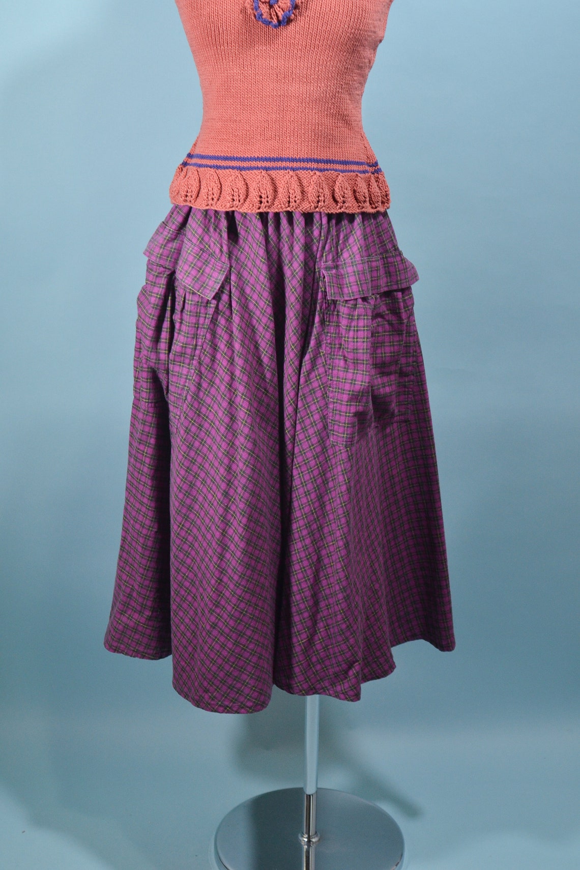 Purple Plaid Full Skirt Huge Pockets Cottagecore Prairie | Etsy