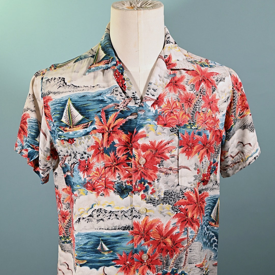 Aloha Screen Print Vintage 50s Rayon Hawaiian Shirt Made in - Etsy