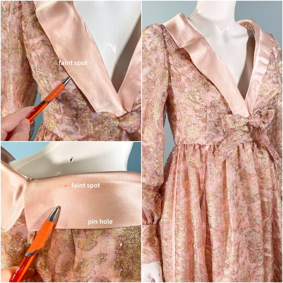 Vintage 60s Soft Pink Metallic Gold Mod Party Dress, S - Gem