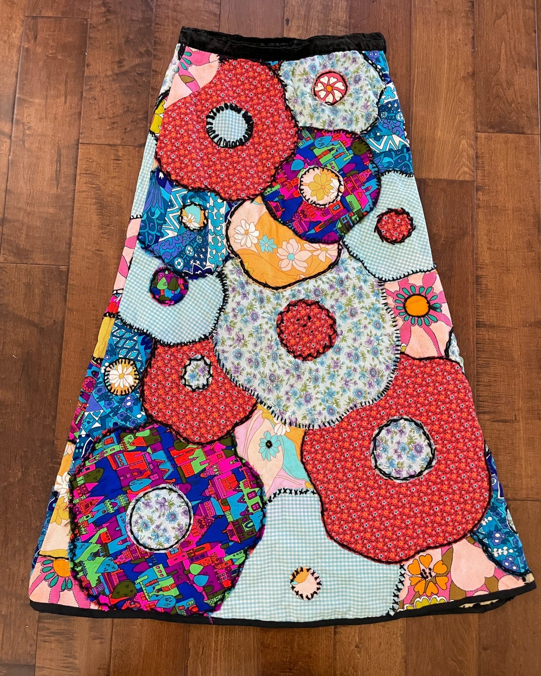 Vintage 60s Patchwork Skirt, Handmade Long Hippie Skirt, 31" Waist - Etsy