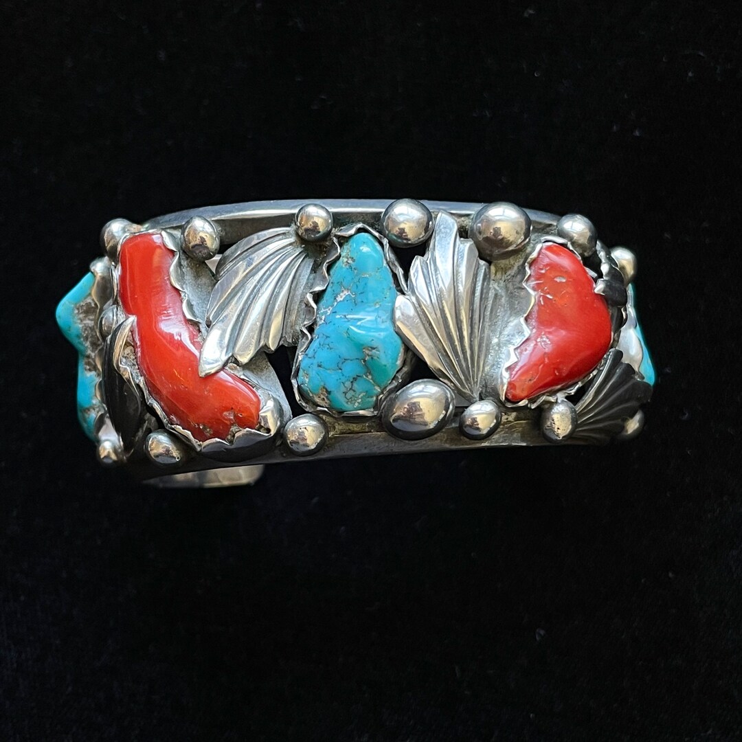 Dan Simplicio Vintage Sterling Turquoise Coral Statement Cuff Bracelet ...