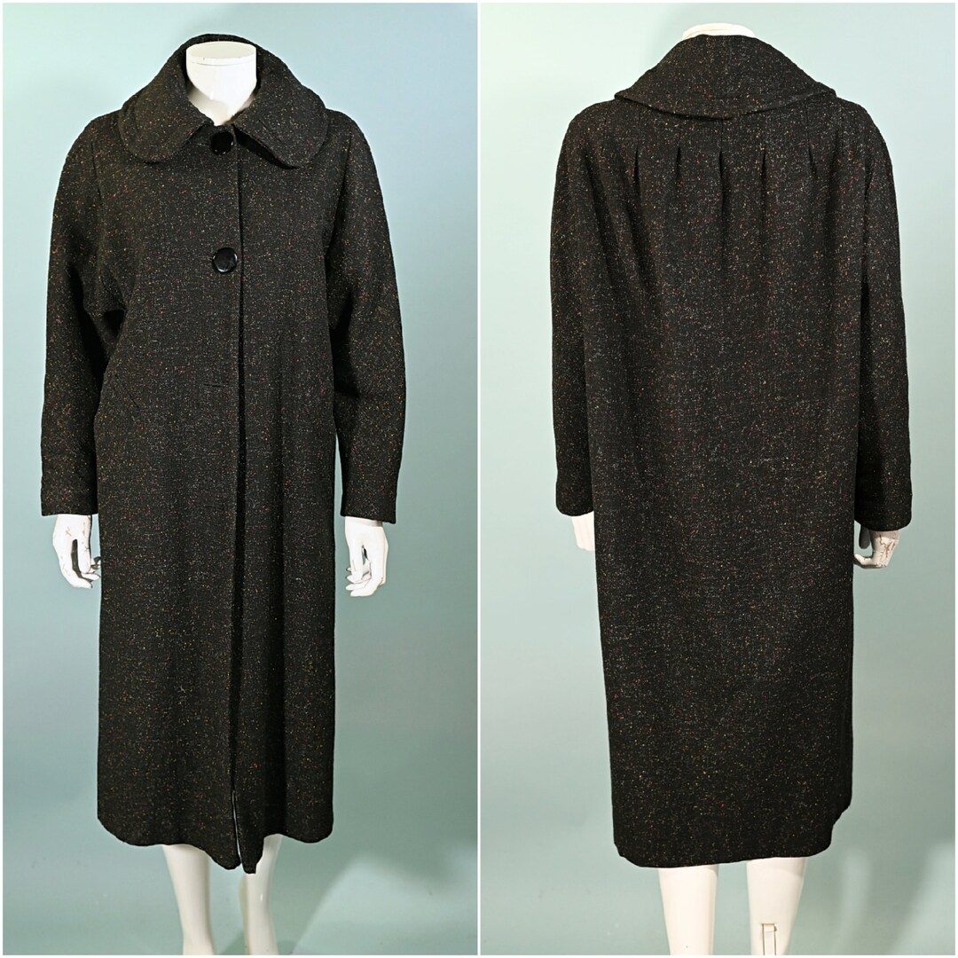 Vintage 50s Black Flecked Wool Coat, Relaxed Fit L/XL - Etsy