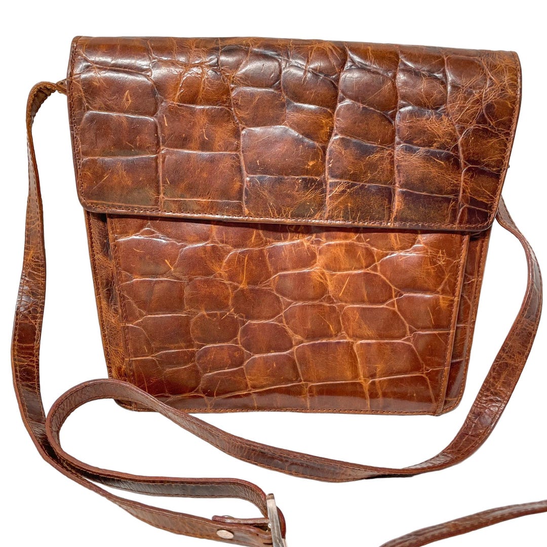 Vintage 90s Genuine Leather Faux Crock Pattern Shoulder Bag, Marco ...