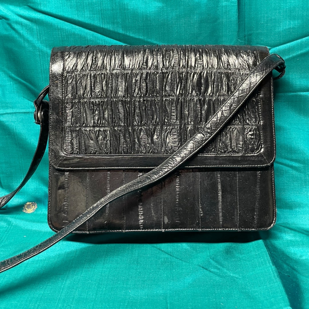 Vintage Genuine Black Eel Skin Shoulder Bag, Exotic Skin Handbag - Etsy