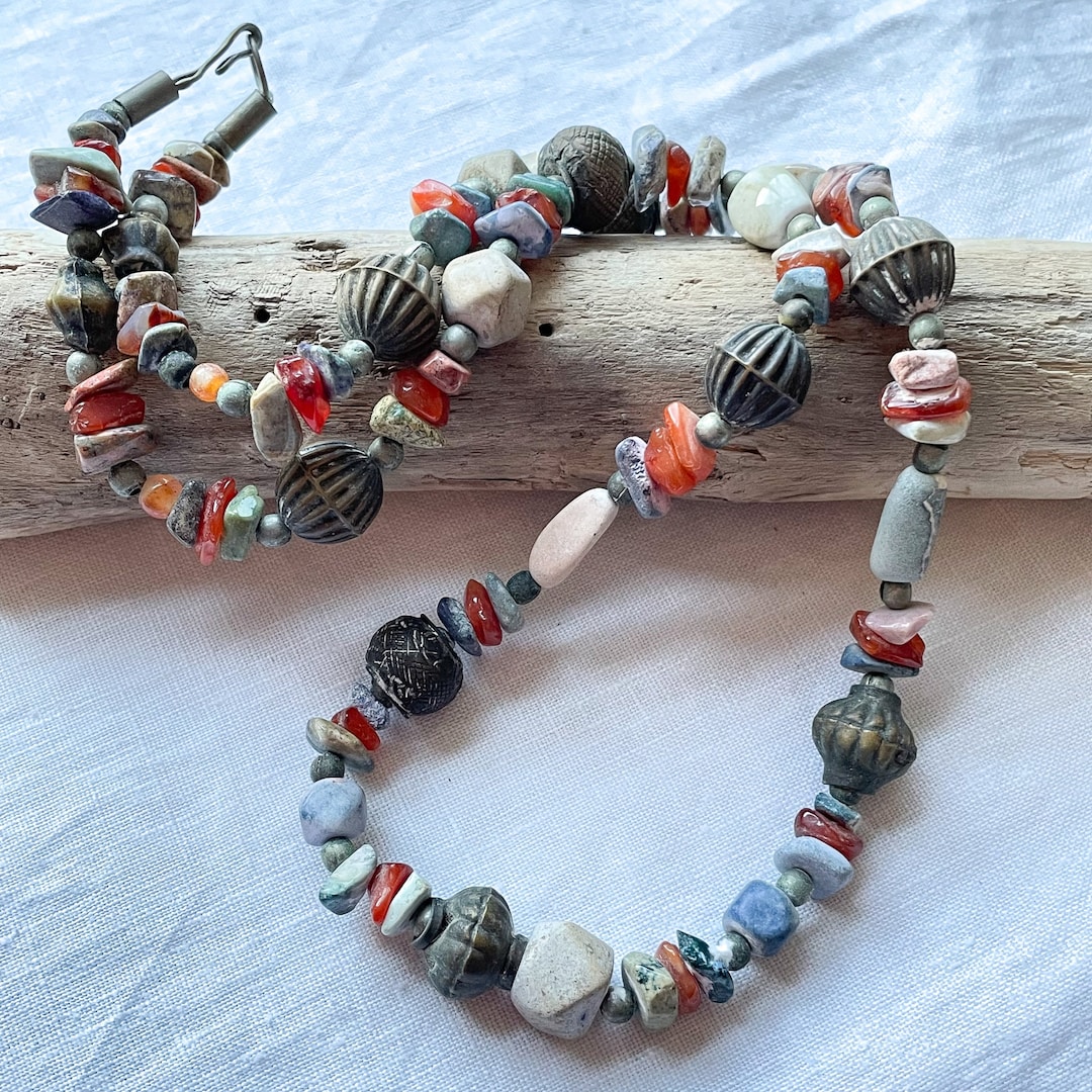 Vintage Ethnic Boho Agate Soapstone Metal Beaded Hippie Necklace, Well ...