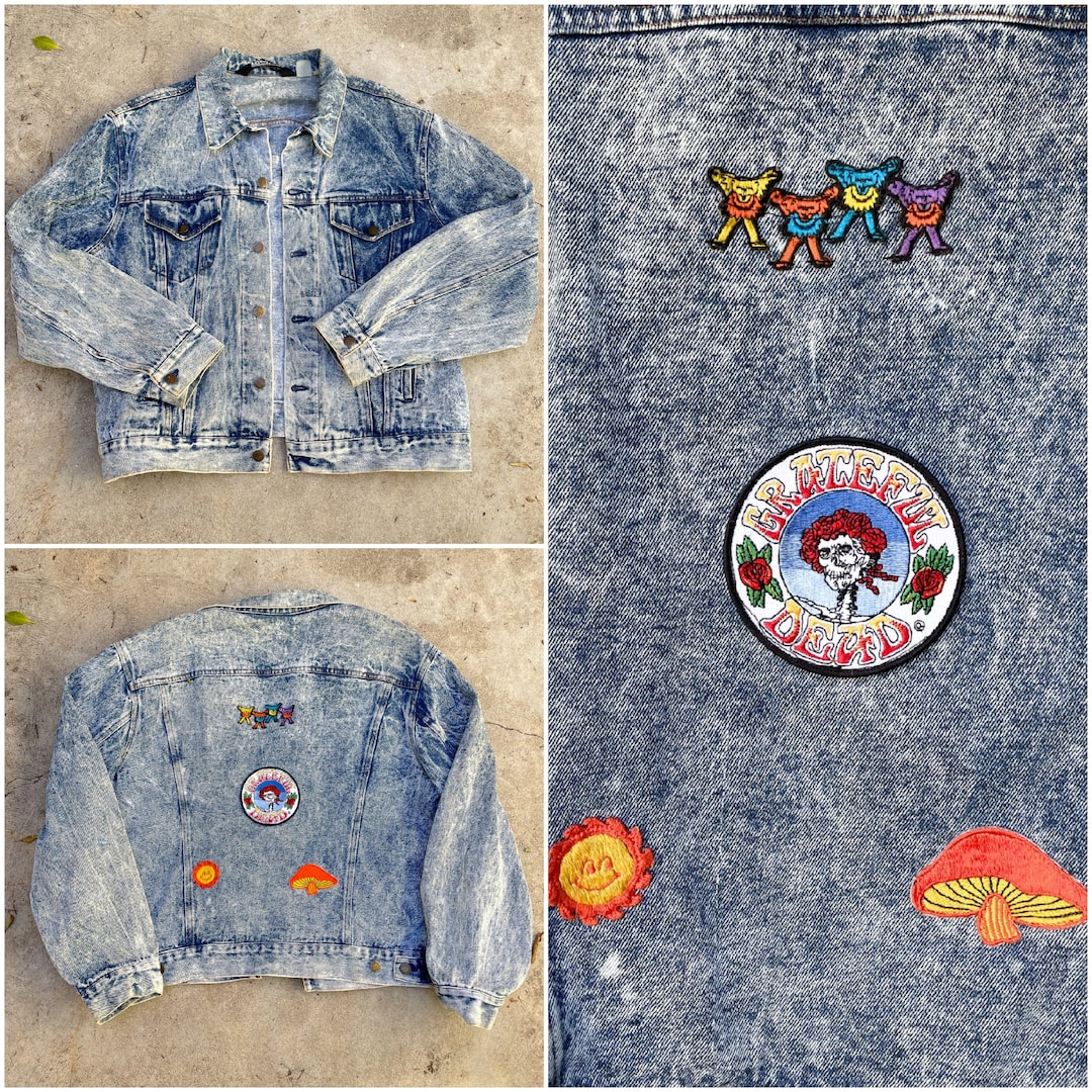 80s Acid Washed Denim Jacket Grateful Dead Patches, Dead Head Denim ...