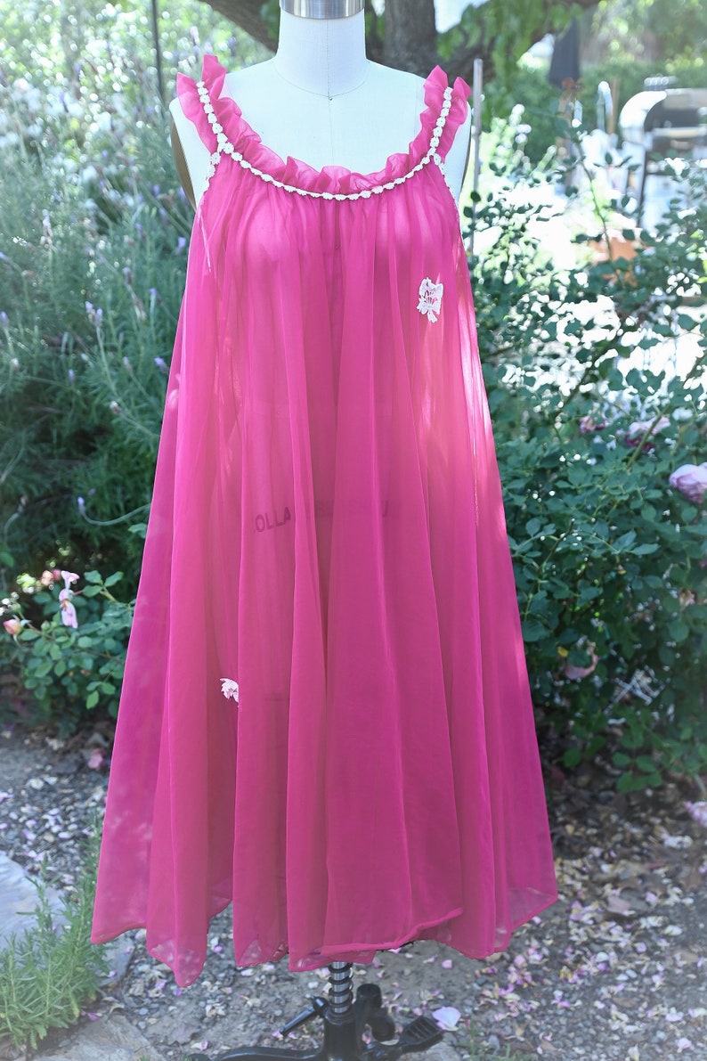 50s/60s Vintage Negligee Night Gown Fuchsia Pin up Bombshell - Etsy