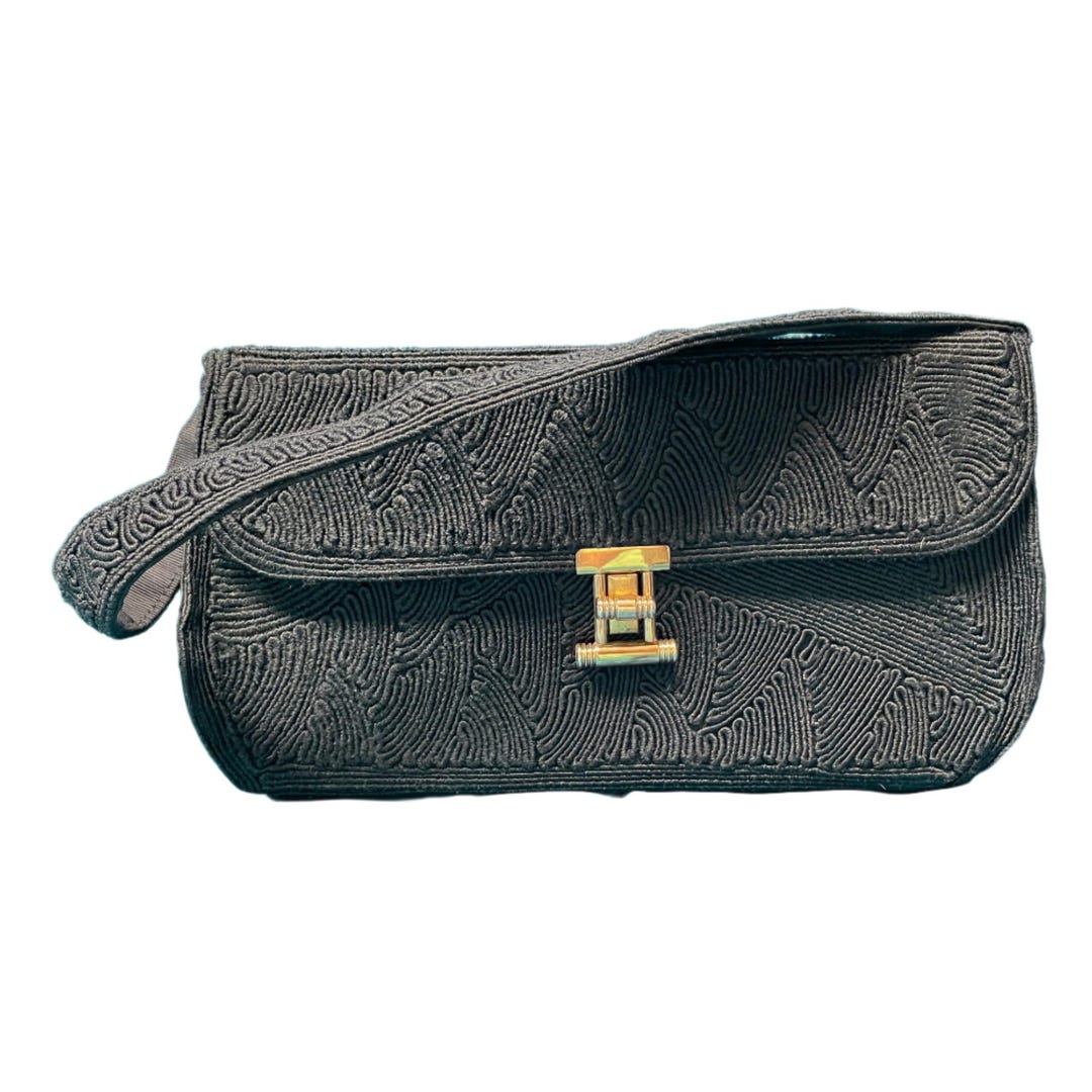 Vintage 40s Black Corde Handbag, Rockabilly Purse, Brass Twist Lock - Etsy