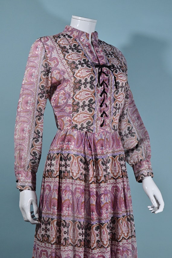1960s/70s Vintage Corset Lace Up Indian Print Dress M - Gem