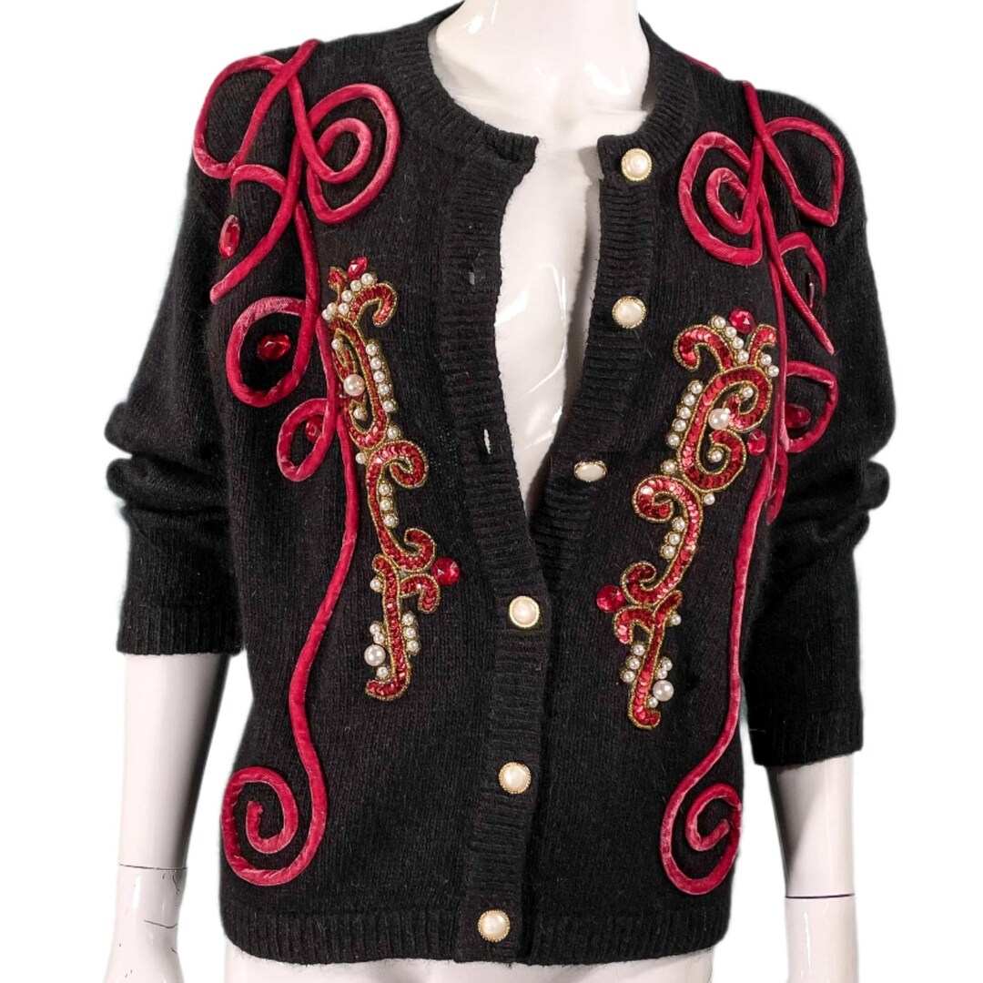 Tony Lambert Bejeweled Angora Velvet Trim Cardigan Sweater S/M - Etsy