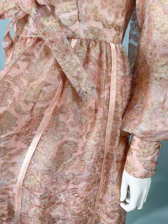 Vintage 60s Soft Pink Metallic Gold Mod Party Dress, S - Gem