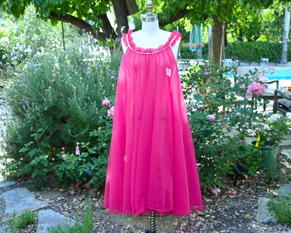 50s/60s Vintage Negligee Night Gown Fuchsia Pin up Bombshell | Etsy
