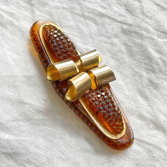 Art Deco Modernist Bakelite Brooch, Brass Accents - Gem