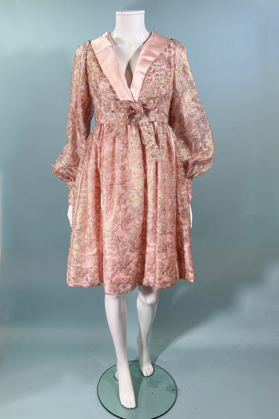 Vintage 60s Soft Pink Metallic Gold Mod Party Dress, S - Gem