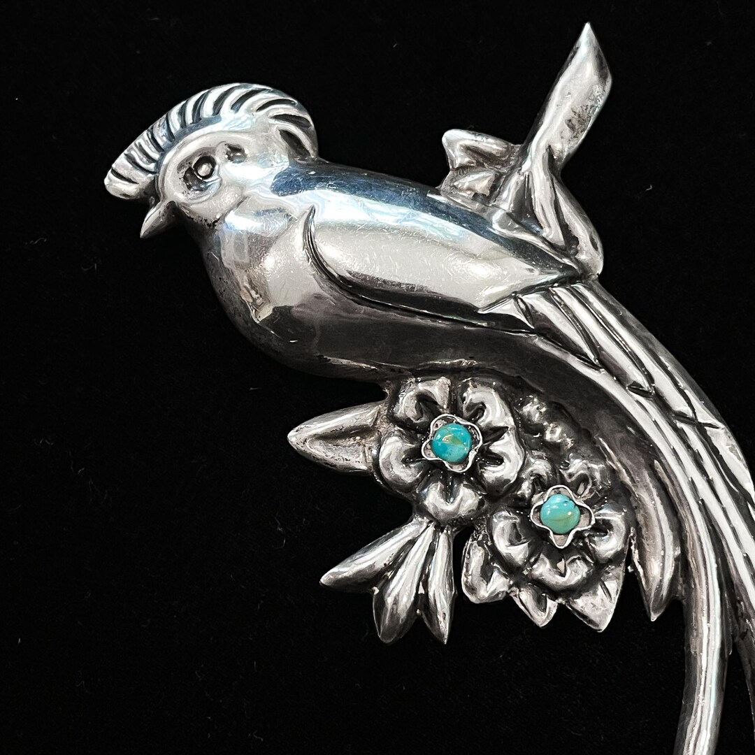 Vintage 40s Silver Large Quetzal Bird Brooch, Mexican Silver Pin ...
