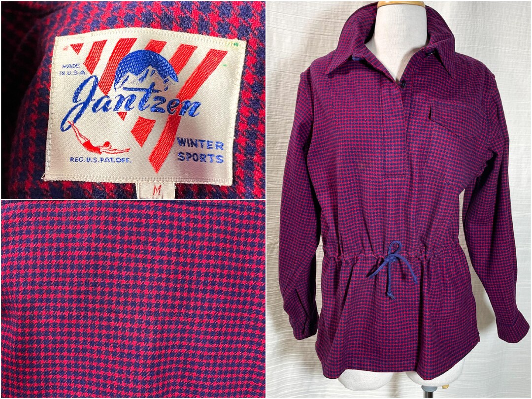Vintage Jantzen 'winter Sports' Pullover Wool Top, Red/blue Check Shirt ...