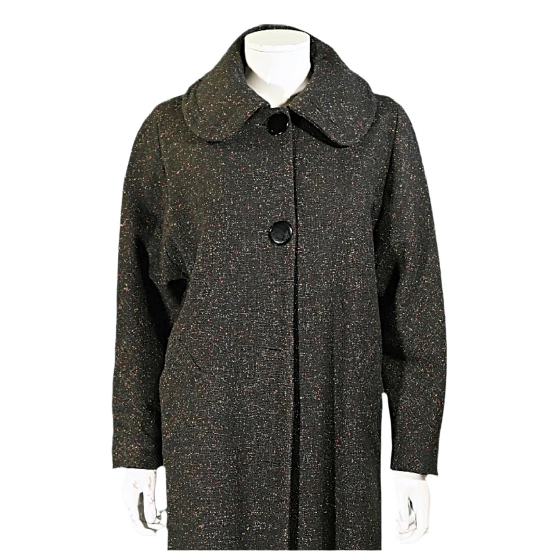 Vintage 50s Black Color Flecked Rockabilly Wool Coat, Relaxed Fit L/XL ...