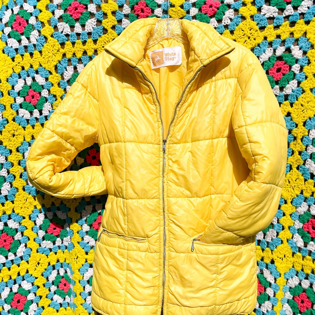 White Stag Vintage 70s Lemon Yellow Puffer Jacket S - Etsy