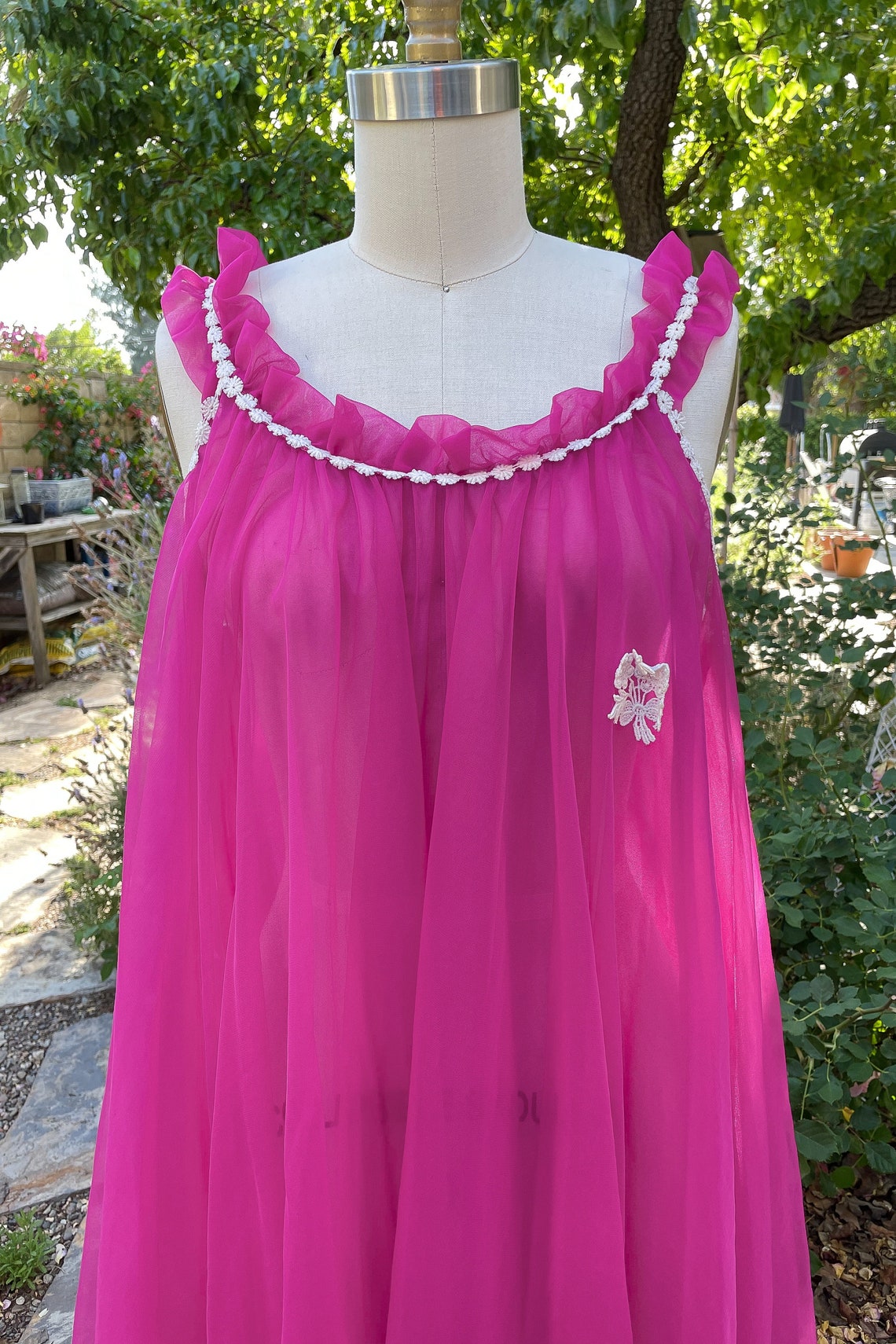 50s/60s Vintage Negligee Night Gown Fuchsia Pin up Bombshell | Etsy