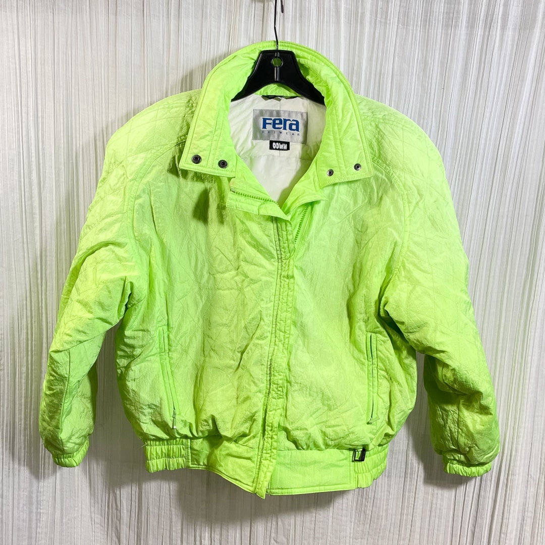 Vintage Fera Neon Green Down Filled Ski Puffer Jacket SZ 12 - Etsy