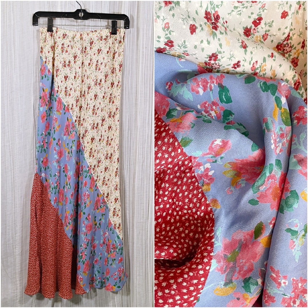 Vintage 90s Swirl Patchwork Skirt Rayon Cottagecore Hippie - Etsy