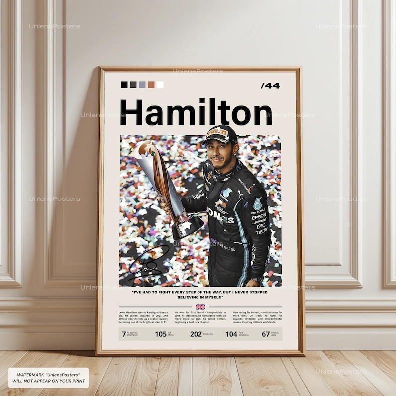 Lewis Hamilton Poster, Mercedes F1 Champion, Trophy Winner, Framed ...