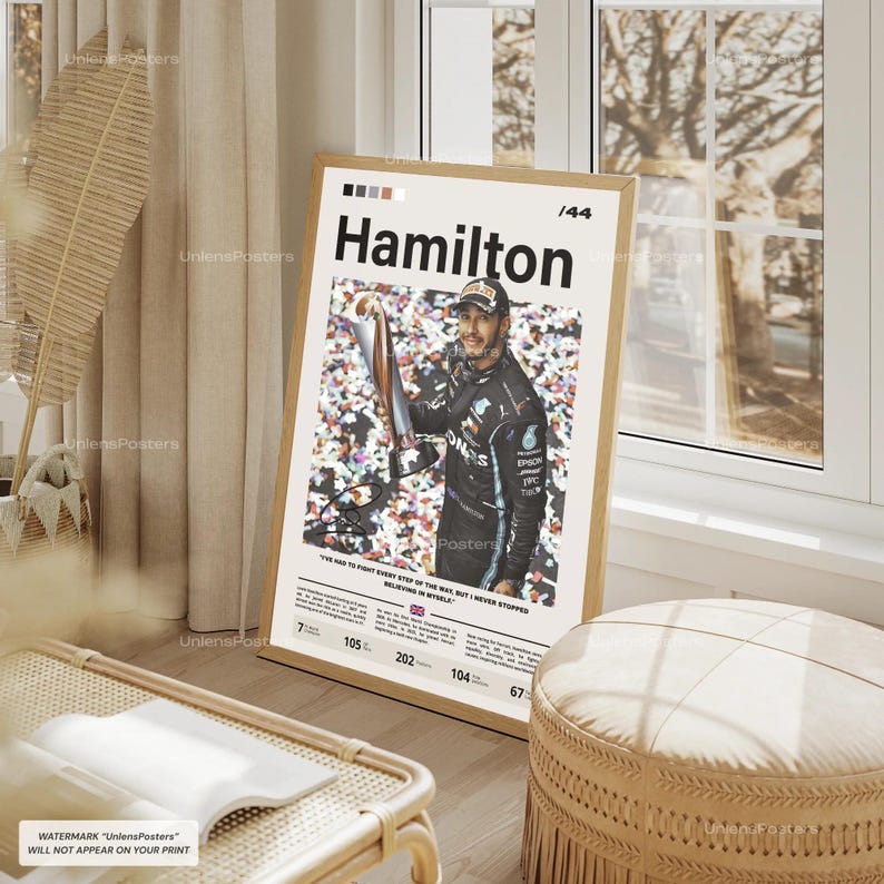 Lewis Hamilton Poster, Mercedes F1 Champion, Trophy Winner, Framed ...