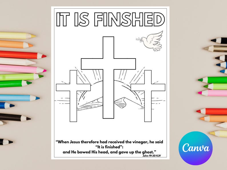 He is Risen Easter Coloring Page | Christian Cross Printable (digital ...
