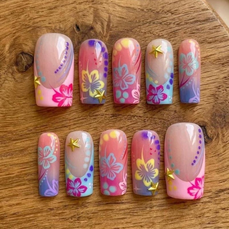 Flower French Tips Nails - Etsy