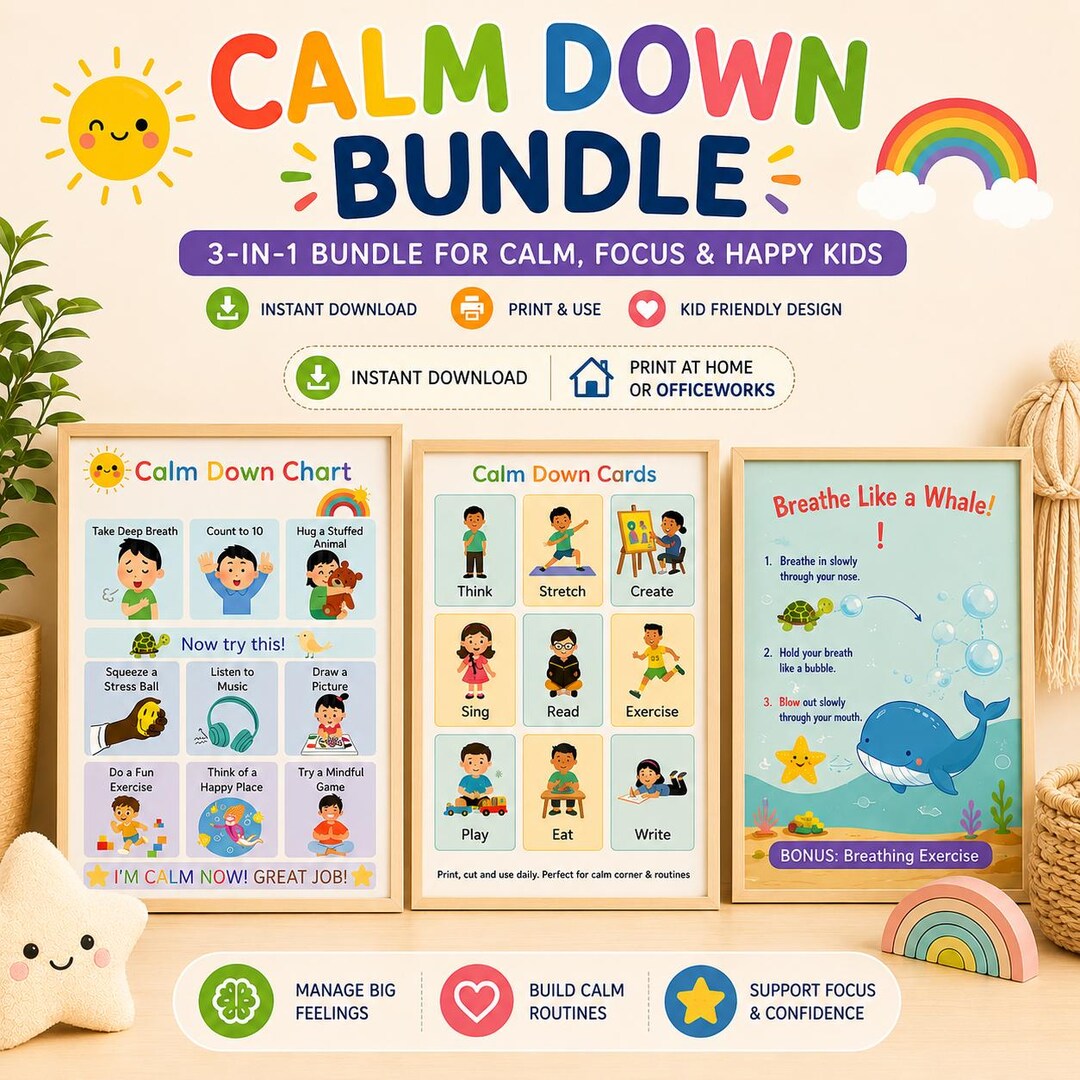 Calm Down Corner Kit, Big Emotions Bundle, Calm Down Cards, Regulation ...